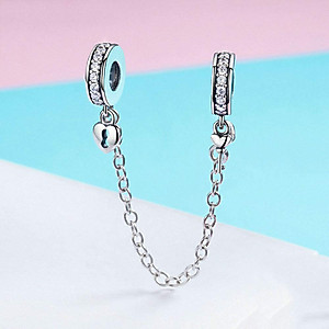 Safety chain Charm 925 Sterling Silver Clip Stopper Charm Spacer Charm Anniversary Charm for Pandora Charm Bracelet (A)