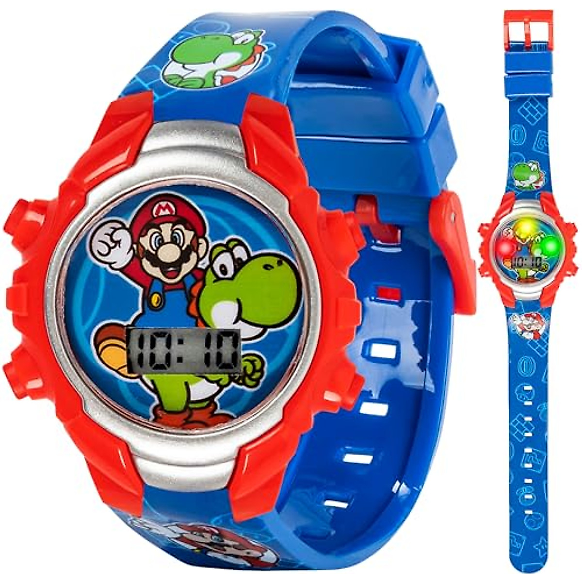 Accutime Super Mario Kids Digital Watch with Yoshi, LED Light Show, Soft Silicone Strap, Durable Kid-Friendly Design, Fun Time-Telling for Boys and Girls