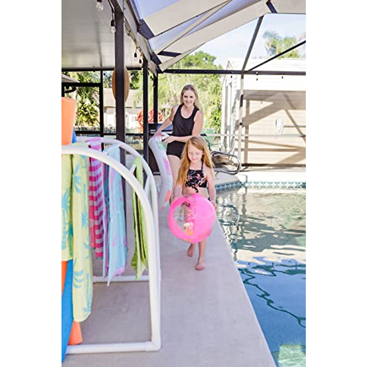 TowelMaid Original Made in The USA 5 Bar Curved Outdoor Poolside Storage Towel Rack