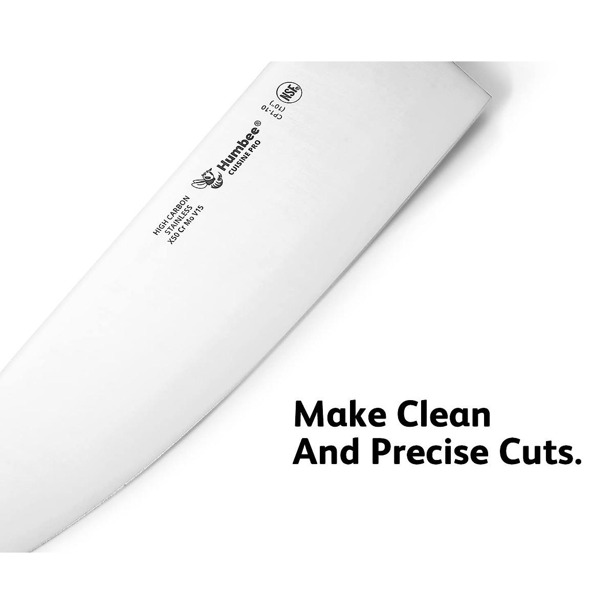 Humbee Cuisine Pro 12-Inch Chef Knife High Carbon Stainless-Steel Extra-Wide Razor-Sharp Blade Comfortable Grip Handle Dishwasher Safe, NSF Certified