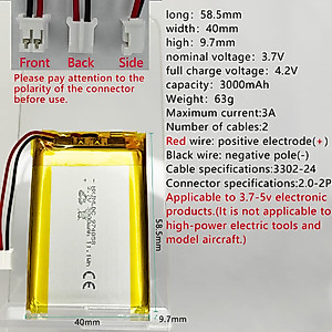 HXJNLDC DC 3.7V 3000mAh 974058 Rechargeable Lithium Polymer Replacement Battery for DIY 3.7-5V Electronic Product, Mobile Energy Storage Power Supply