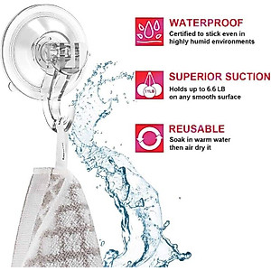 Elegear Suction Cup Hooks for Shower, 2 Pack Waterproof Reusable Shower Suction Hooks, Clear Suction Shower Hooks Hold up to 6.6LB Wreath Suction Hook for Christmas Wreath Loofah Towel Sponge