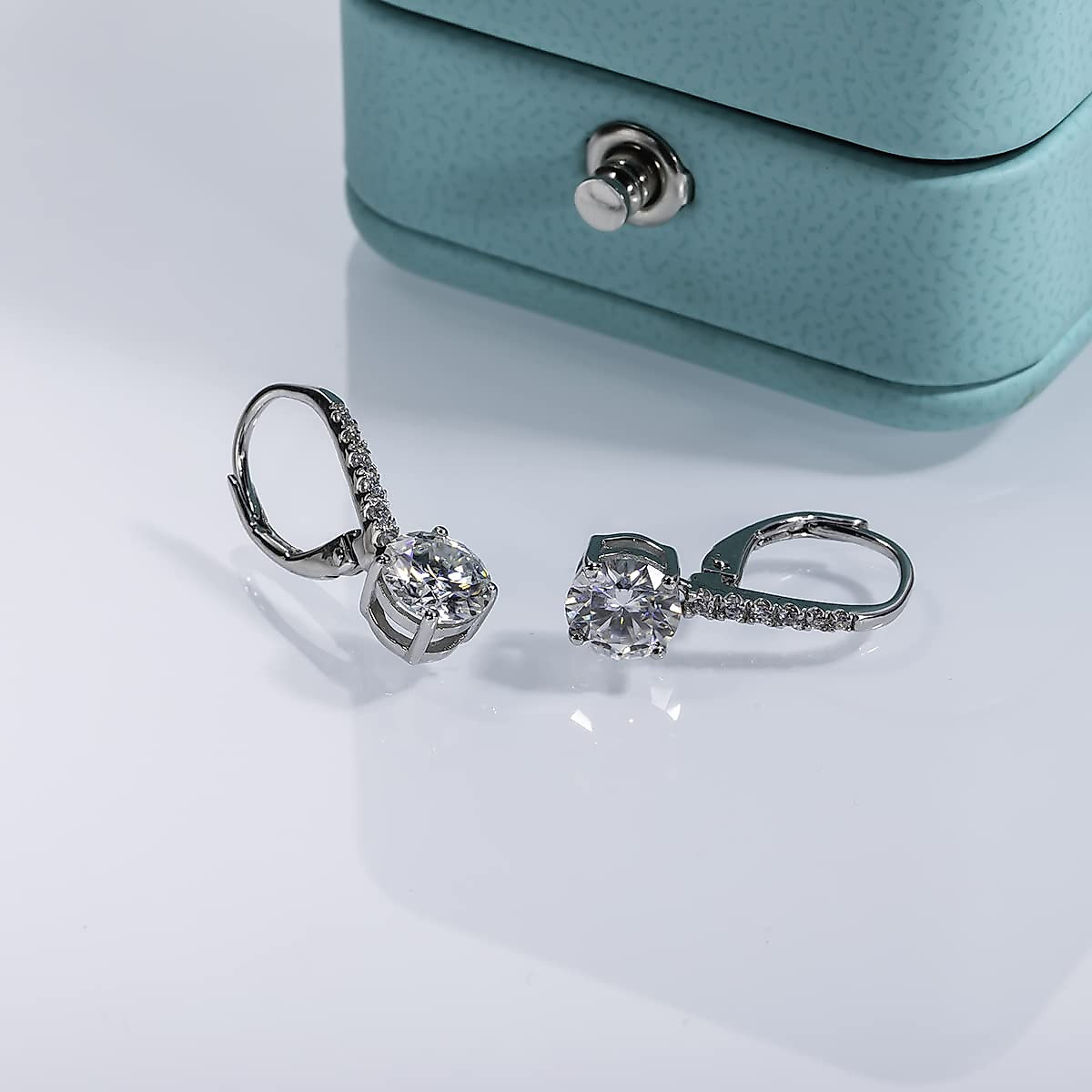 AnuClub Moissanite Dangle Earrings, 2cttw D Color Lab Create Diamond Round Cut Drop Earrings, 18K Gold Plated Silver With GRA Certificate, Christmas Gift for Women