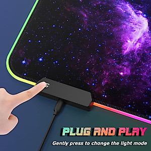ITNRSIIET RGB Gaming Mouse Pad, Full Desk XL Extended Large Gaming Mousepad, 12 Lighting Modes 30% Thicker Big LED Desk Mat for Gamers, 32 x 12 inches, Mysterious Galaxy