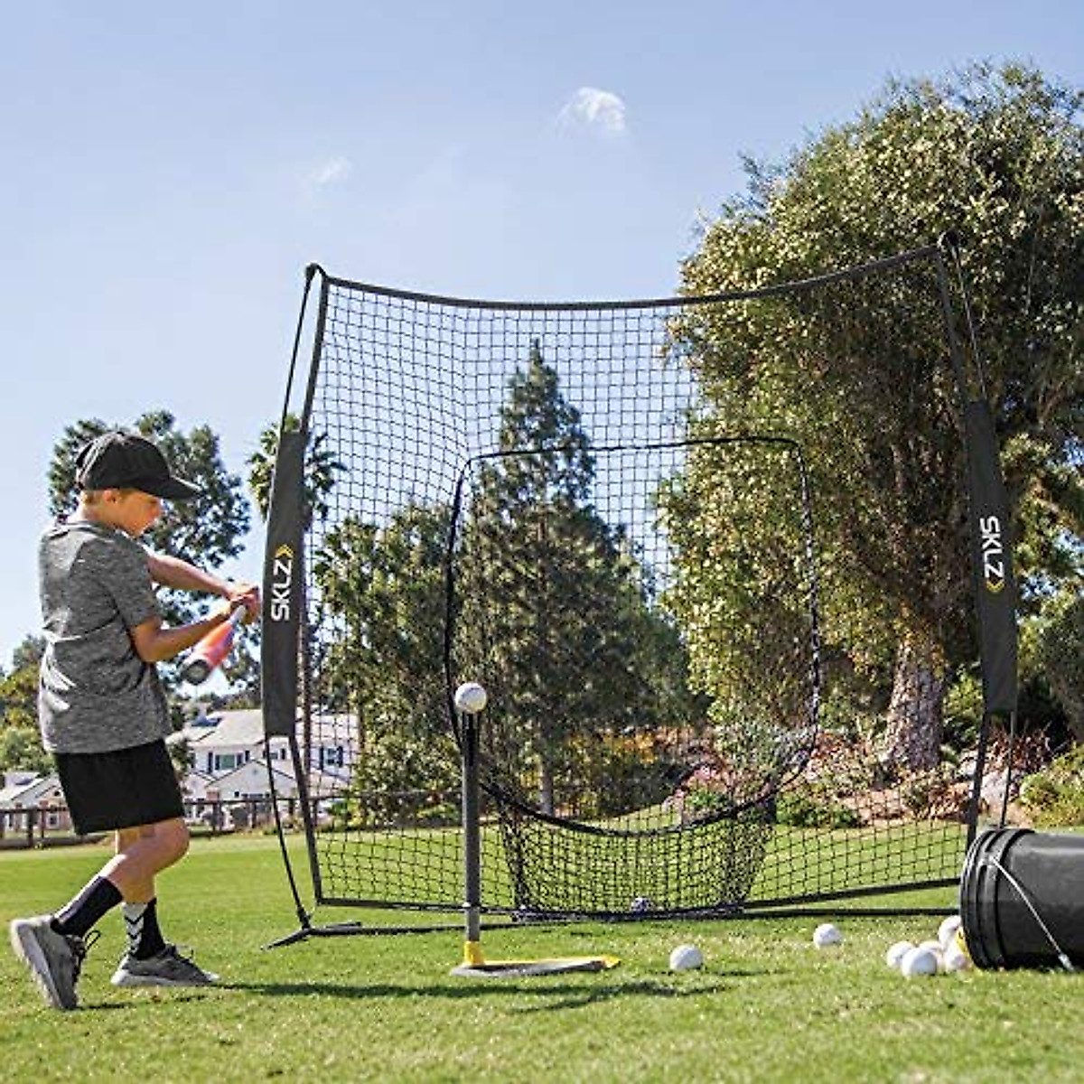SKLZ Portable Baseball and Softball Hitting Net with Vault, Black, 7 x 7 feet