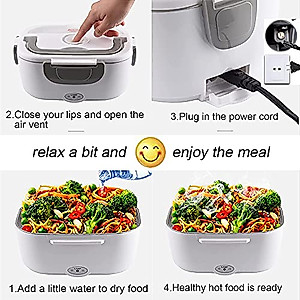 Electric Lunch Box 3 in 1-12V 24V 110V, 52 Oz, 55W Food Heater for Adults-Portable Food Warmer Lunch Box for car/truck & home, Leak proof- 1.5L Removable Stainless Steel Container- fork,spoon, Bag