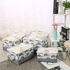 uxcell Storage Basket Bin with Cotton Handles, Fabric Storage with Drawstring Closure for Clothes Towel Toys Organizer,Laundry Basket for Home Shelves Closet Gray Medium