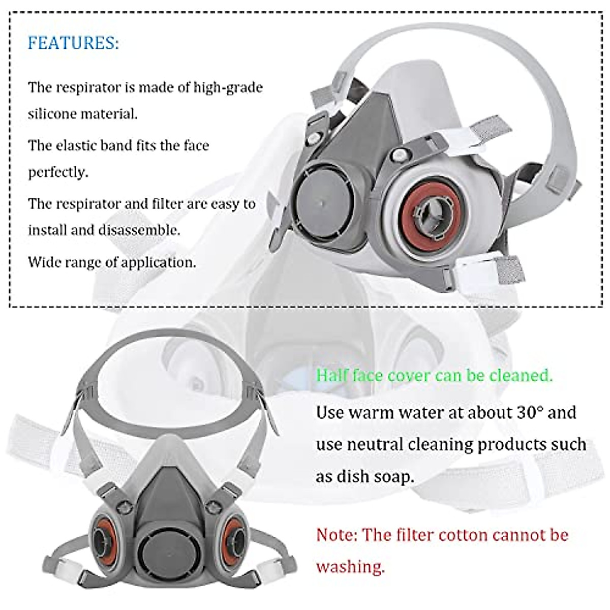 TANGS Reusable Half Facepc Cover, Respirаtor 6200 with 4 PCS 2091 Filter, Used for Painting, Dust, Welding, Metal Cutting and Other Work Protection