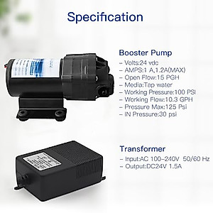 Geekpure Reverse Osmosis Booster Pump Kit with Transformer + High and Low Pressure Switches + Fittings for 50-150 GPD RO System