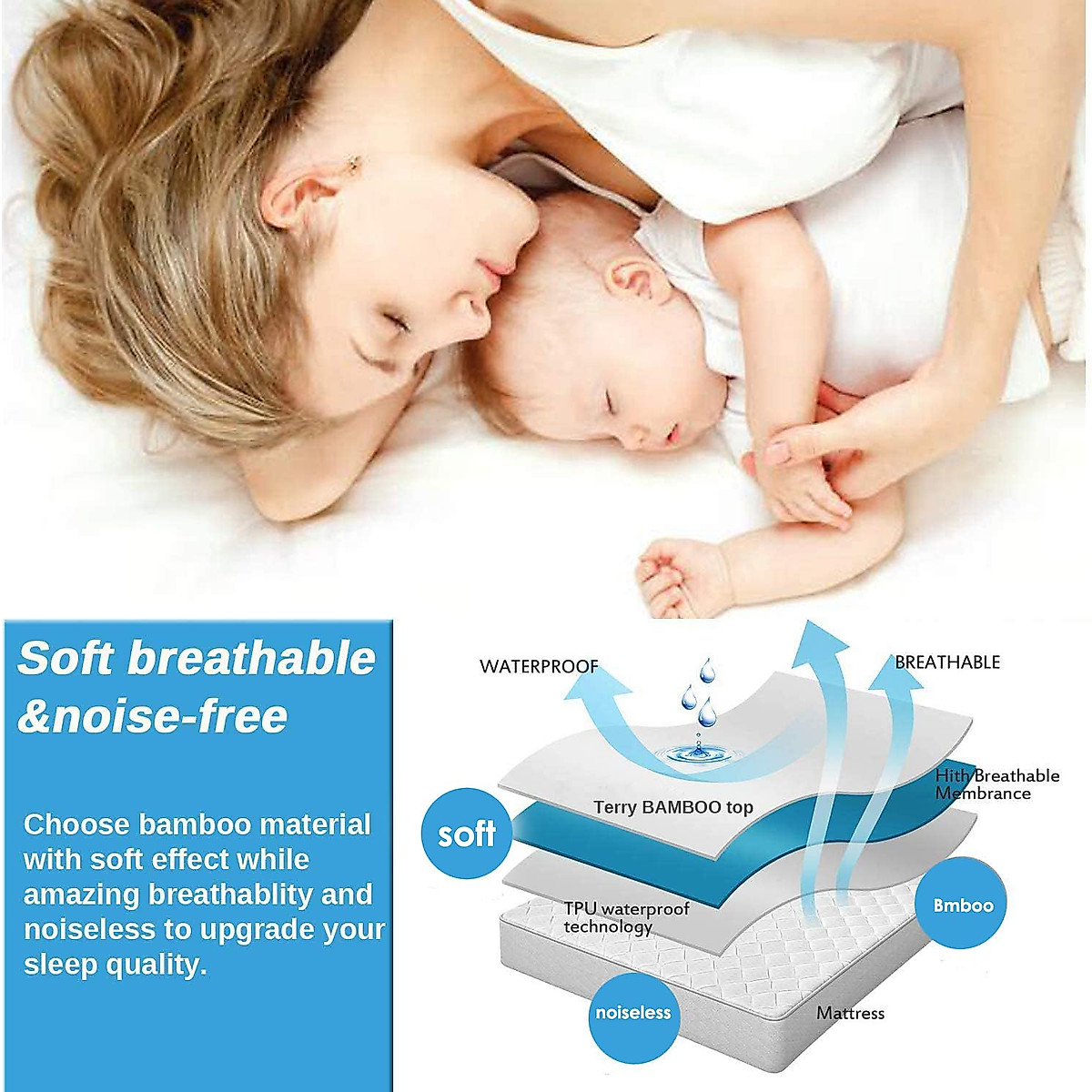 Waterproof Mattress Protector California King Size Cooling Mattress Protector Pad Cover Breathable Fitted Sheet Style Deep Pocket Soft Noiseless Mattress Protector Cal King