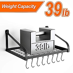 Love-KANKEI Pot Rack Wall Mounted Set of 2 Pan Pot Organizer Wall Shelves with 16 Hooks for Kitchen Cookware Utensils Organization Black