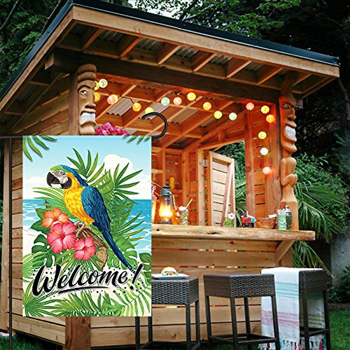 Parrot Garden Flag Parrot Yard Sign Beach Party Decorations Garden Decor Lawn Outdoor Decorations Yard Flags Welcome Tropical Rest Outdoor Ornament Double Side Welcome Summer House Flag Summer Garden Banner