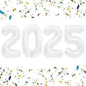 2025 Balloons White Number Balloons 2025 40 Inch 2025 Numbers for New Year Party Large 2025 Foil Mylar Balloon for 2025 New Year Eve Party Supplies Festival Birthday Anniversary Graduation Decorations