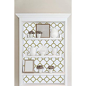 Feisoon 17.7" ｘ118 White and Gold Trellis Wallpaper Peel and Stick Trellis Contact Paper Removable Wallpaper Self Adhesive Wallpaper Modern Trellis Wallpaper for Wall Furniture Decor Vinyl Roll