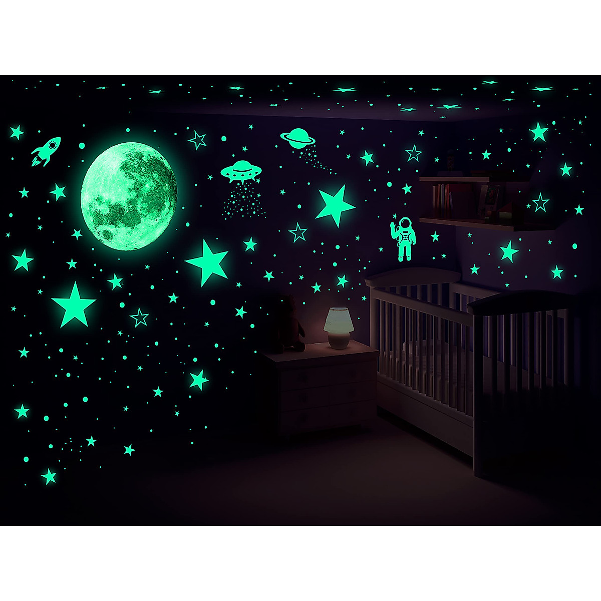1078 PCS Glow in The Dark Stars for Ceiling, Glowing Stars for Ceiling Planets, Stars Wall Decals, Solar System Galaxy Space Nursery Wall Stickers Rocket Astronaut Kids Boys Room Decorations Bedroom