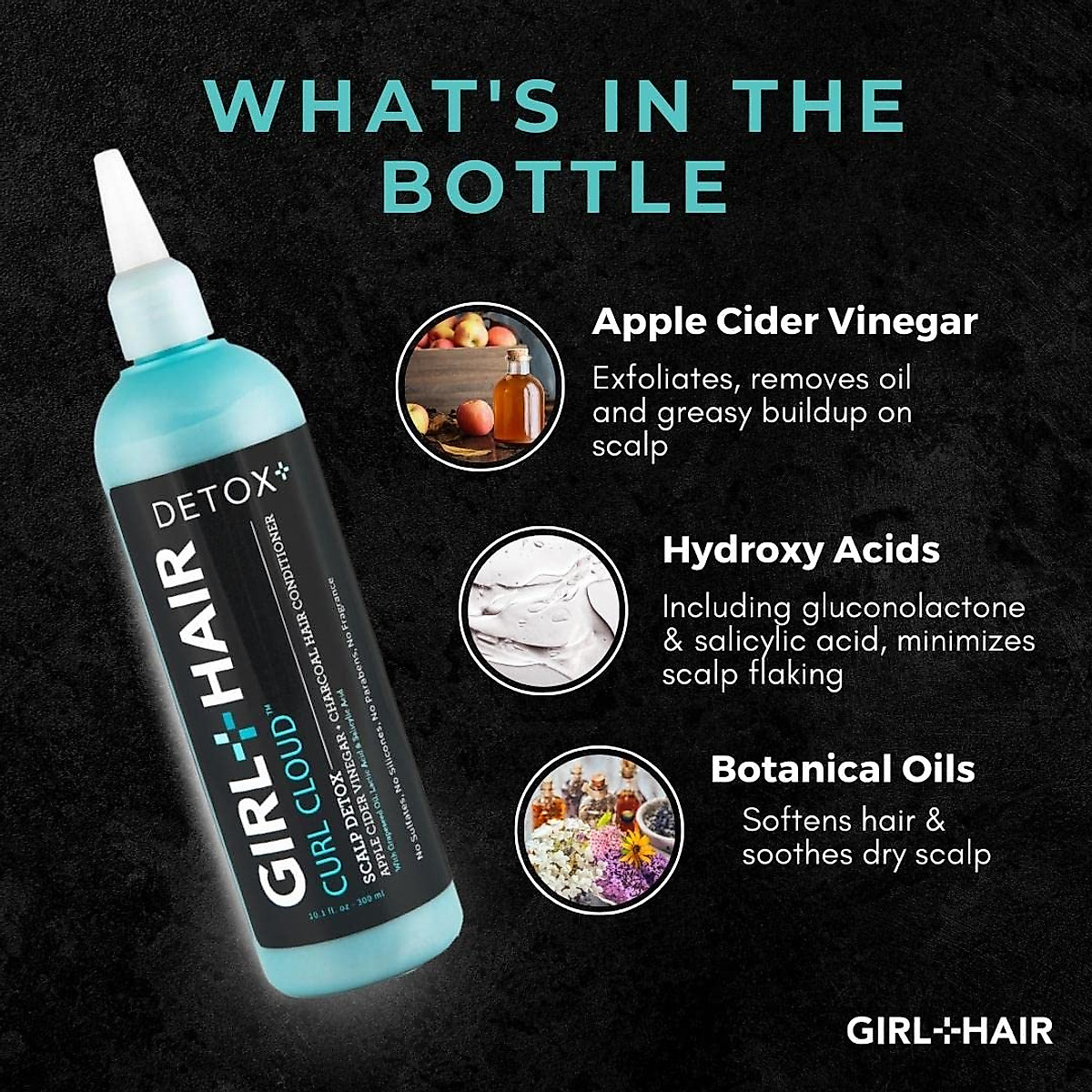 GIRL+HAIR DETOX - Apple Cider Vinegar + Charcoal Conditioner (10.1 fl oz) – Moisturize Dry Hair & Scalp, Boost Shine, Remove Oil, Reduce Itch & Flakes – No Silicones, Parabens, Sulfates or Fragrance