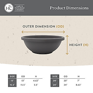 The HC Companies Shallow Planter with Drainage - Contemporary Garden Bowl Planter for Flowers, Herbs & More - Round Succulent Planter Pot for Indoors and Outdoors (20" Black, Pack of 1)
