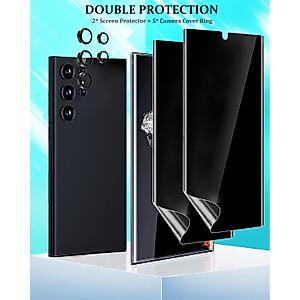 Kanosan for Galaxy S23 Ultra Privacy Screen Protector with Black Aluminium Alloy Camera Lens Protector, Anti-Spy Flexible TPU Film [Support Fingerprint ID] for Samsung Galaxy S23 Ultra 5G