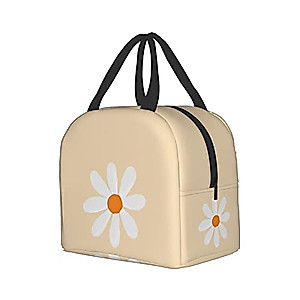 Insulated Lunch Bag Reusable Lunch Box For Women Men, Cooler Lunch Tote Bag With Front Pocket for Picnic Office Work, Cute aesthetic Floral Daisy