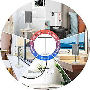 Blemoacha Towel Rack,T Shape Freestanding Towel Racks for Bathroom,Organizer Countertop Hand Towels Stand,Kitchen Vanity Marble Plinth,304 Stainless Steel Towels Bar Brushed Nickel