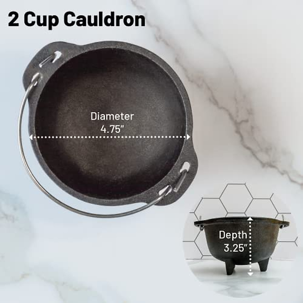 Backcountry Iron 4.75 inch Cauldron Cast Iron Country Kettle for Wicca and Witchcraft