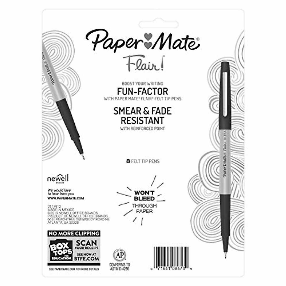 Paper Mate Flair Felt Tip Pens, Ultra Fine Point (0.4mm), Assorted Colors, 8 Count