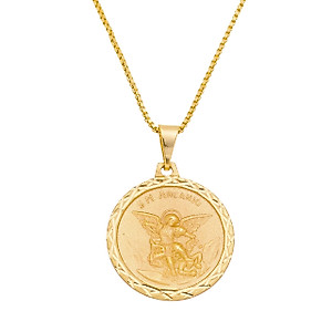 Tudo Jóias 18k Unisex Gold Plated Saint Michael Archangel Medal Pendant and Box Necklace 23.6 inches Made in Brazil