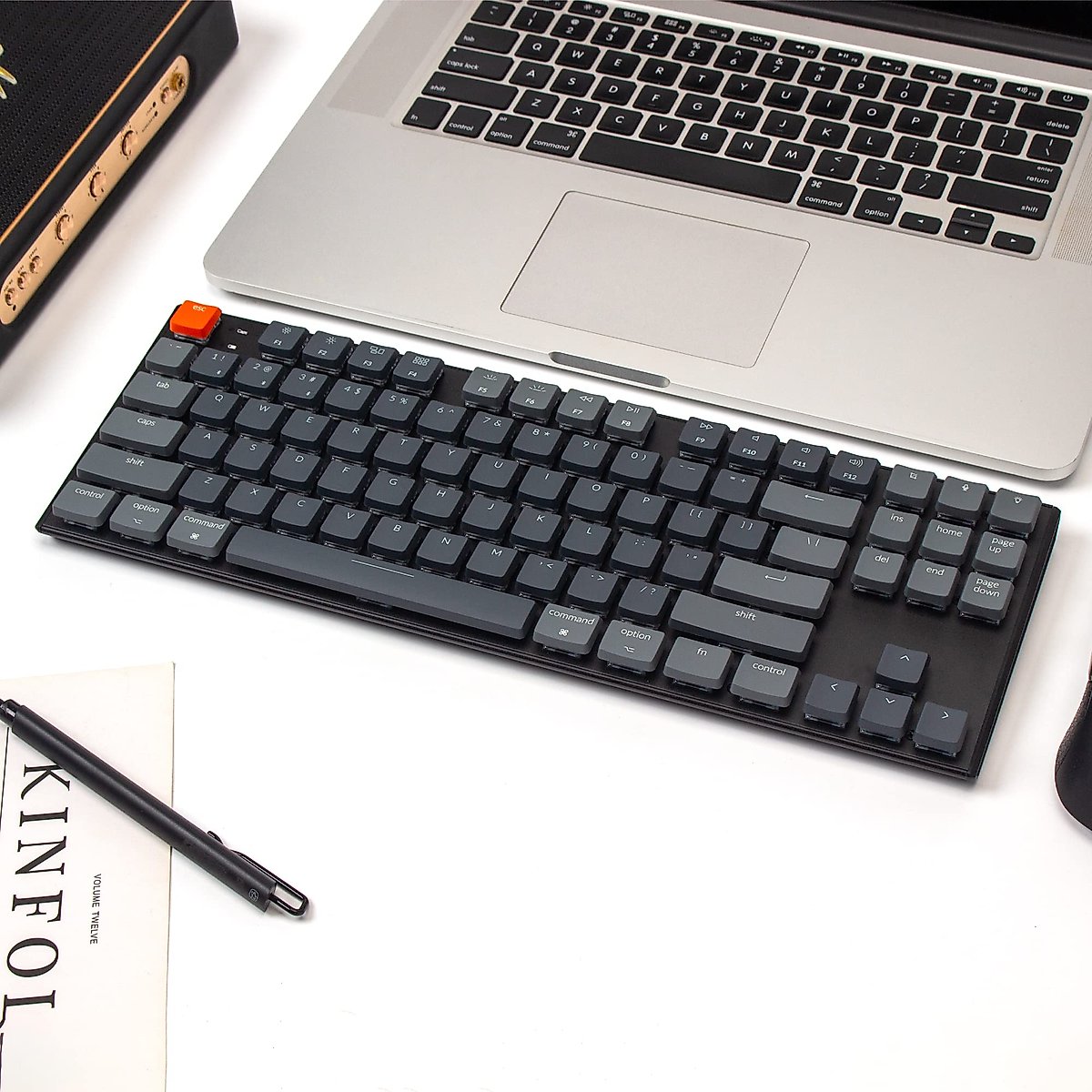 Keychron K1 RGB Hot-swappable Tenkeyless Layout Ultra-Slim Wireless Bluetooth/Wired USB Mechanical Keyboard for Mac Windows with Low-Profile Keychron Optical Red Switch Full Aluminum - Version 5