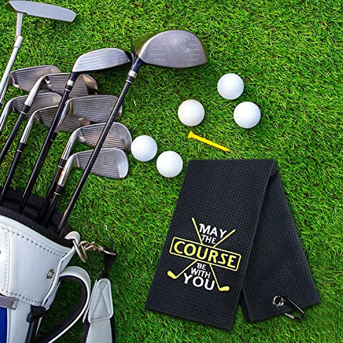 FAFAMESO Funny Golf Towel - May The Course Be with You - Golf Accessories for Golfer, Women, Wife, Men, Husband, Coworker, Birthday Gifts for Him or Her, Going Away Gift for Friends