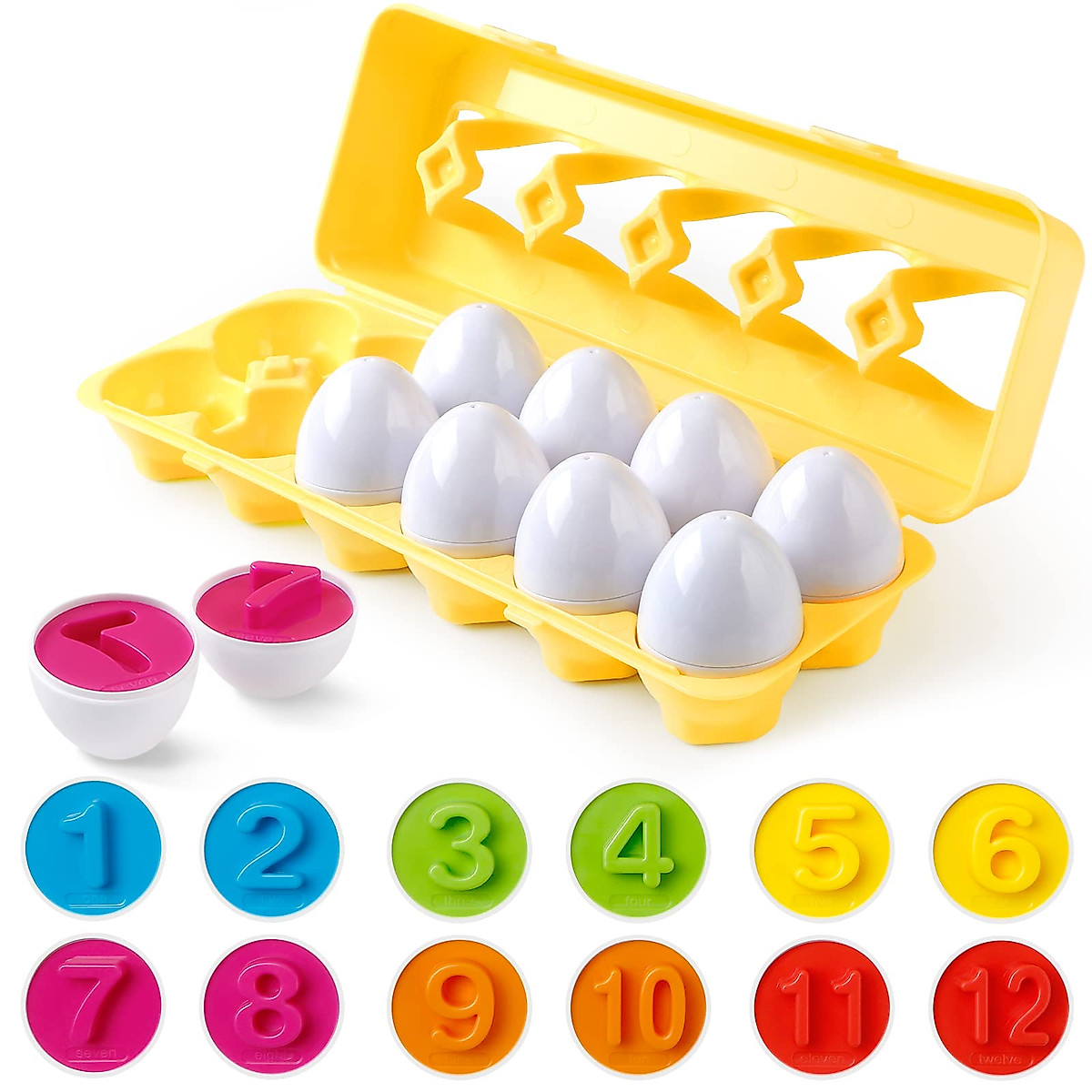 ZenBombs 12 Matching Eggs Learning Toys, Gifts for Toddlers, 3+ Year Old Baby Montessori Toys, Color Shape Recognition Skills, Preschool Educational Toy for Kids, Number