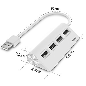 Hama 00200120 External 4-Port USB 2.0 Hub, USB Powered, White