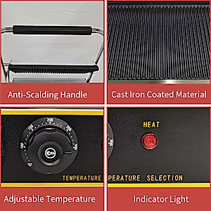 Yovtekc Commercial Panini Press Grill Flat 110V, Electric Stainless Steel Sandwich Panini Maker Non-stick 2200W, Temperature Control 122℉-572℉ for Hamburgers Steaks Bacons