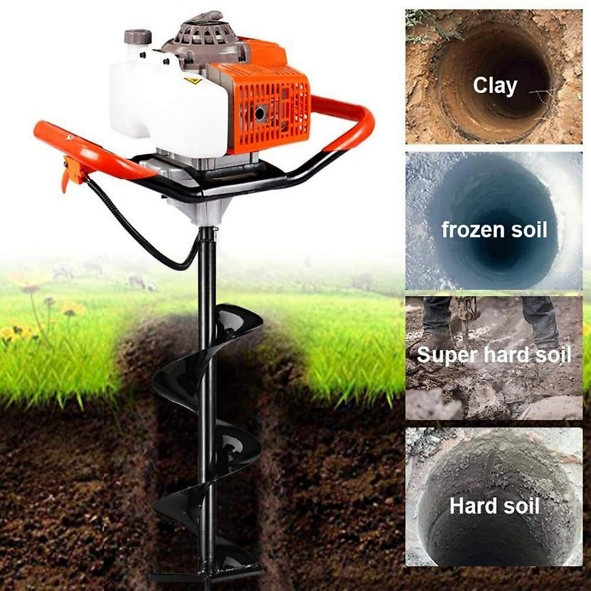 DC HOUSE 63CC Gas Powered Auger Post Hole Digger with 3 Earth Auger Drill Bits (6"&10"&12") One Man Operator Engine and Drill Bits | Multi-Package Shipping