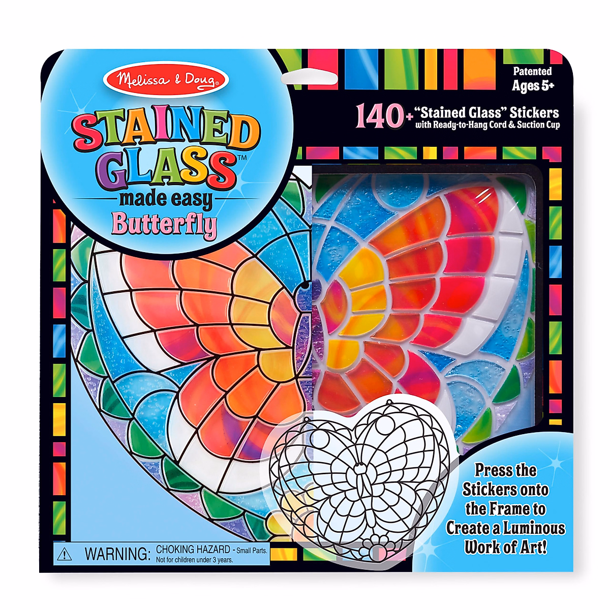 Melissa & Doug Stained Glass Made Easy Activity Kit: Butterfly - 140+ Stickers - Kids Sticker Stained Glass Craft Kit; Sun Catchers For Kids Ages 5+
