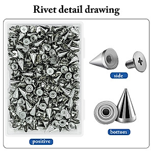 200 Sets 9.5mm Cone Spikes Metal Tree Spikes Screwback Studs for DIY Leathercraft Decoration Punk Rock Style Clothing Accessories (Silver)