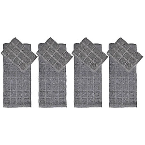 Set of 8, 100% Cotton Grey Window Panel Terry Kitchen Towel - 4 Kitchen Towels Size: 15 x 25 inch and 4 Dishcloths Size: 12 x 12 inch, Ultra Absorbent, Maximum Softness and Machine Washable.