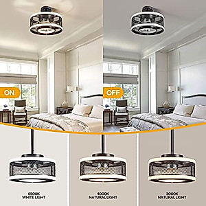 Atocif Bladeless Ceiling Fan with Light, Caged Ceiling Fan with LED Light, Ceiling Fans with Lights Remote Control, Dimmable, low-noise, Timing, for Bedroom, Living Room, Kitchen