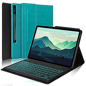 Samsung Galaxy Tab S8+/S7 FE Case with Keyboard 12.4 inch, Detachable Wireless Bluetooth Backlit Keyboard, Slim Smart Cover with S Pen Holder for Galaxy Tab S8+ 2022/S7 FE 2021/S7 Plus 2020, Green