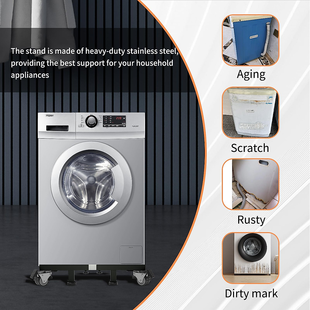 ANBase Heavy Duty All Steel Fridge Stand Mobile Base with 4 Locking Wheels and 8 Sturdy Feet 16.9"-26" Adjustable Furniture Dolly for Washer, Refrigerator and Dryer（Black）