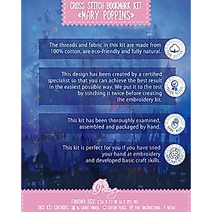 Mary Poppins Cross Stitch Bookmark Kit - DIY Embroidery Gift for Booklovers