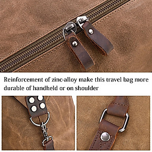 Oversized Travel Duffel Bag Waterproof Canvas Genuine Leather Weekend bag Weekender Overnight Carryon Hand Bag Brown