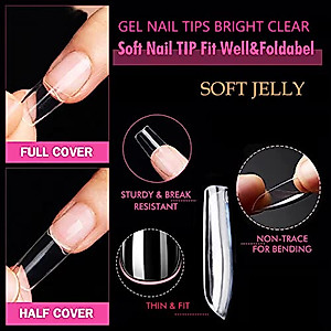 UNA GELLA Medium Square Gel Nail Tips 216pcs Clear Square Fake Nails for Full Cover Acrylic Square Nails French False Nails for Nail Extension and DIY Nail Art 12 Sizes False Gelly Tips DIY Nail Salon