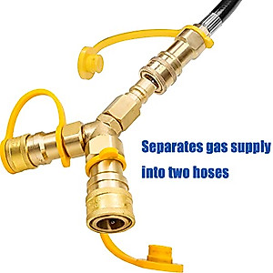 3/8 inch Natural Gas Y Splitter, Low Pressure Propane NAT Gas Quick Connect/Disconnect Separator Adapter Suitable for Weber Gas Grill, Pizza Oven, Patio Heater/Fire Pit, RV, Generator