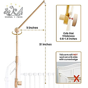 Sorrel + Fern Wooden Baby Crib Mobile Arm - Baby Mobile Holder Arm (31 inch, 100% Natural Beech Wood) - Strong Anti Slip Attachment - Nursery Decor