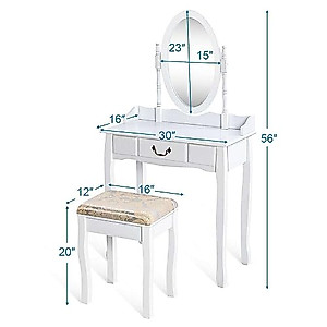 KJNS Vanity Table Makeup Desk Bench Dresser w/Stool Drawer White Vanity Desk Makeup Vanity Side Tables Bedroom Vanity Table Portable Desk Vanity Set