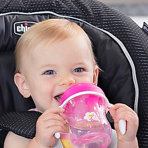 Chicco Semi-Soft Trainer with Bite-Resistant Spout and Spill-Free Lid 7oz.| Removable, Non-Slip Handles | Top-Rack Dishwasher Safe | Easy to Hold Ergonomic Indents | Pink| 6+ Months