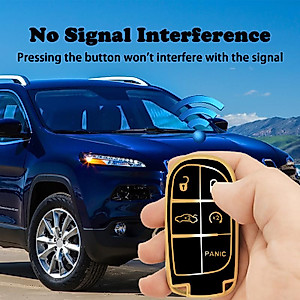 Key Fob Cover for Jeep with Keychain, Daemson Premium Soft TPU Full Protection Key Fob Case for Compass Cherokee Chrysler Challenger Dodge Grand Renegade Wrangler RAM Journey Dart Fiat Durango (Black)