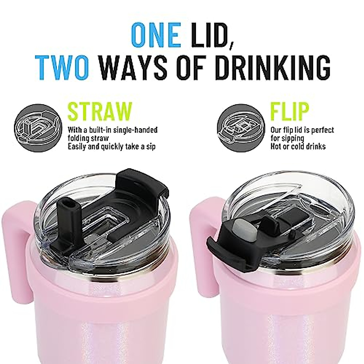 Zenbo 40 oz Glitter Tumbler with Handle–Stainless Steel Vacuum Insulated Mug Cup with Handle, Lid and Straw, Keeps Drinks Cold up to 34 Hours–Sweat-Proof Body, Dishwasher Safe