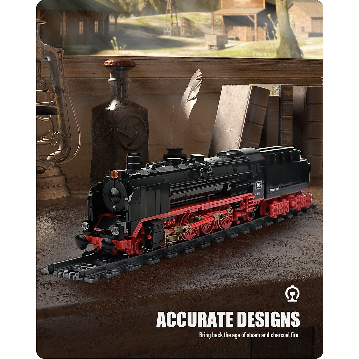 Nifeliz BR01 Steam Train Building Kit and Engineering Toy, Collectible Steam Locomotive Display Set, Train Set with Train Tracks, Top Present for Train Lovers (1173 PCS)