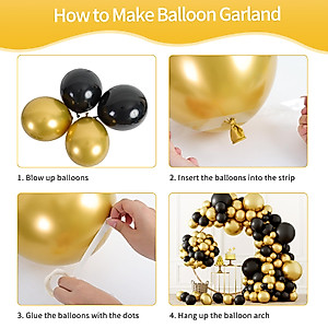 RUBFAC 156Pcs Black and Gold Balloons Arch Garland Kit, 5/10/12/18 Inch Latex Balloons Set for Graduation Birthday Party Wedding Anniversary Decorations